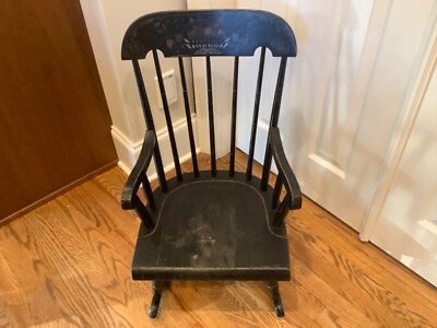 Vintage Nichols and Stone Child's Boston Rocker Steciled Black Chair ...
