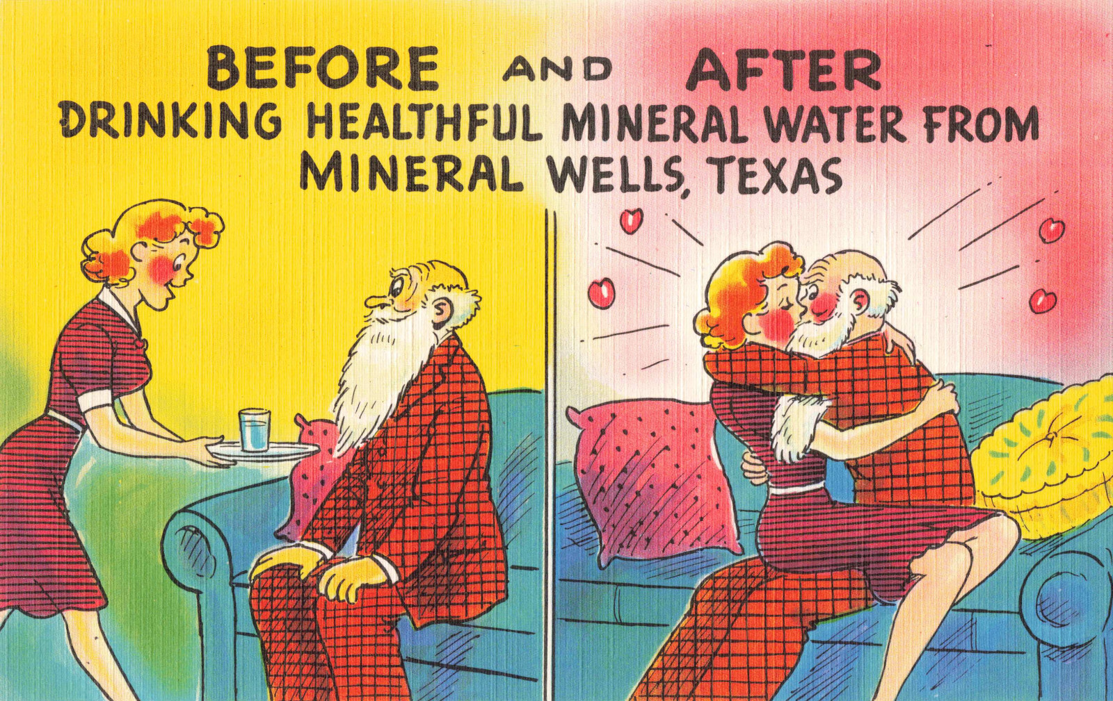 Postcard Humor Before & After Drinking Healthful Mineral Water Woman ...