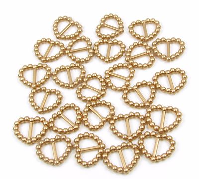 50 PEARLISED HEART SHAPED RIBBON SLIDER BUCKLES - GOLD FOR WEDDING ...