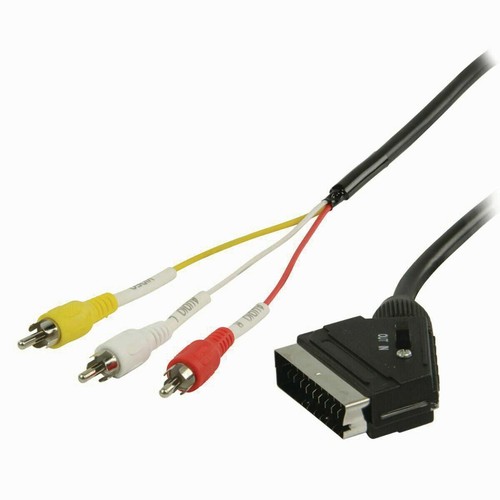 2m Scart to 3x Phono RCA AV Cable IN OUT Switchable Triple Lead Switch ...
