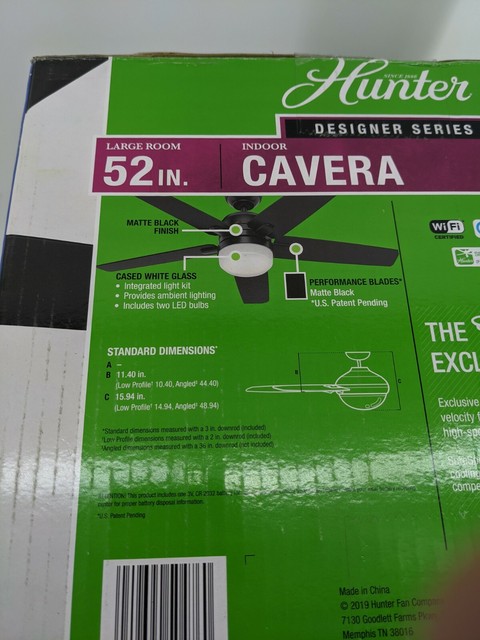 Hunter Cavera II 52 In. Indoor Matte Black Smart Ceiling Fan (50476 ...