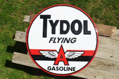 Tydol Flying A Gasoline Embossed Tin Sign - Tidewater Company - Gas ...
