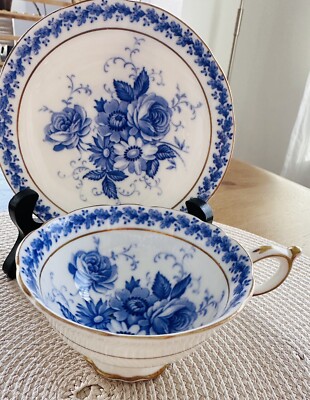Paragon bone china cup and saucer Cobalt blue daisy rose band rose ...