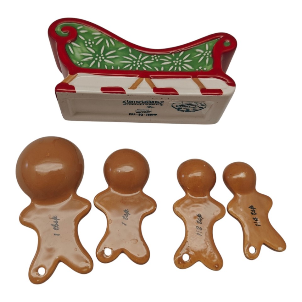 SET OF 4 TEMPTATIONS Measuring Spoons Gingerbread Hand Painted Santa ...
