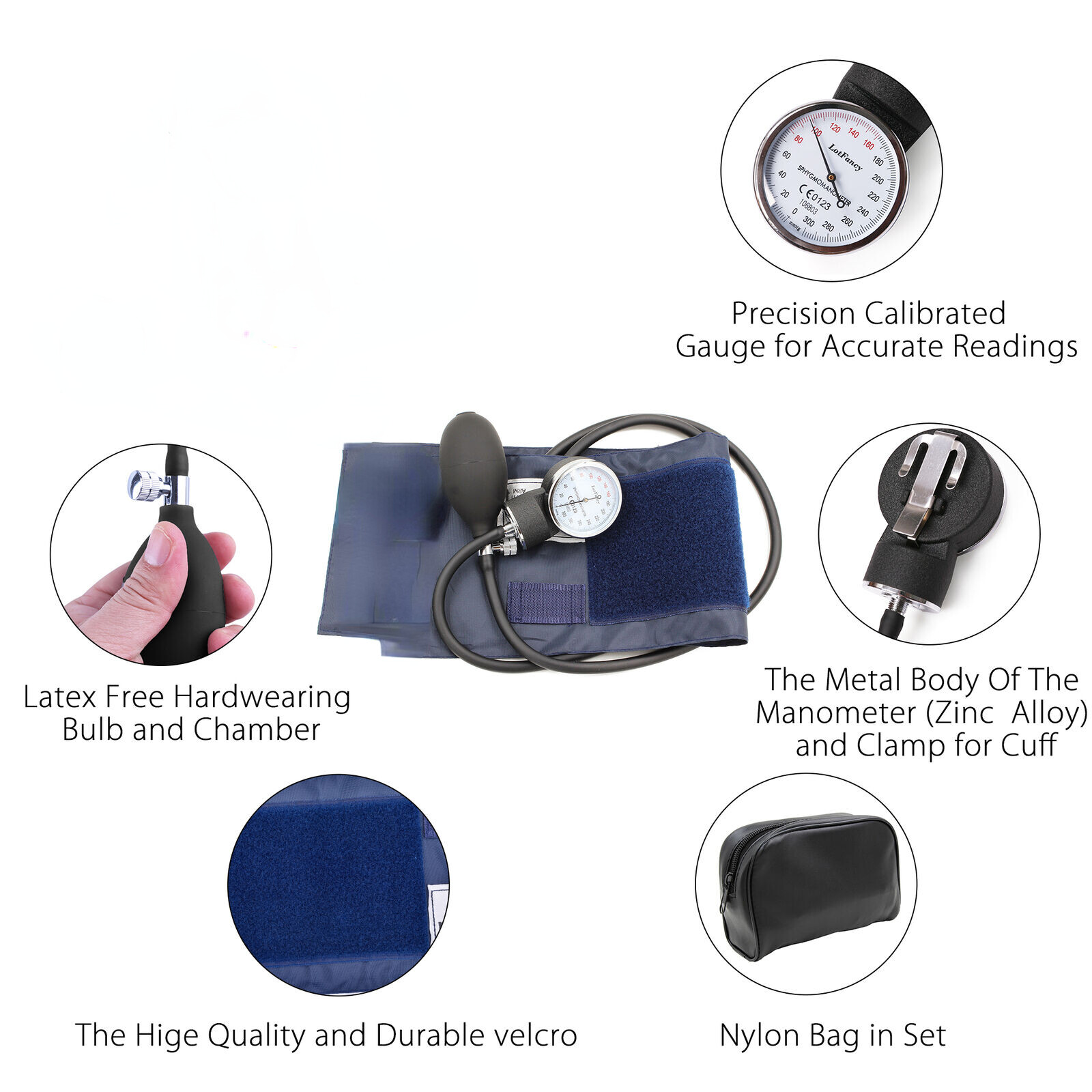 Manual Blood Pressure Monitor BP Cuff Gauge Aneroid Sphygmomanometer ...