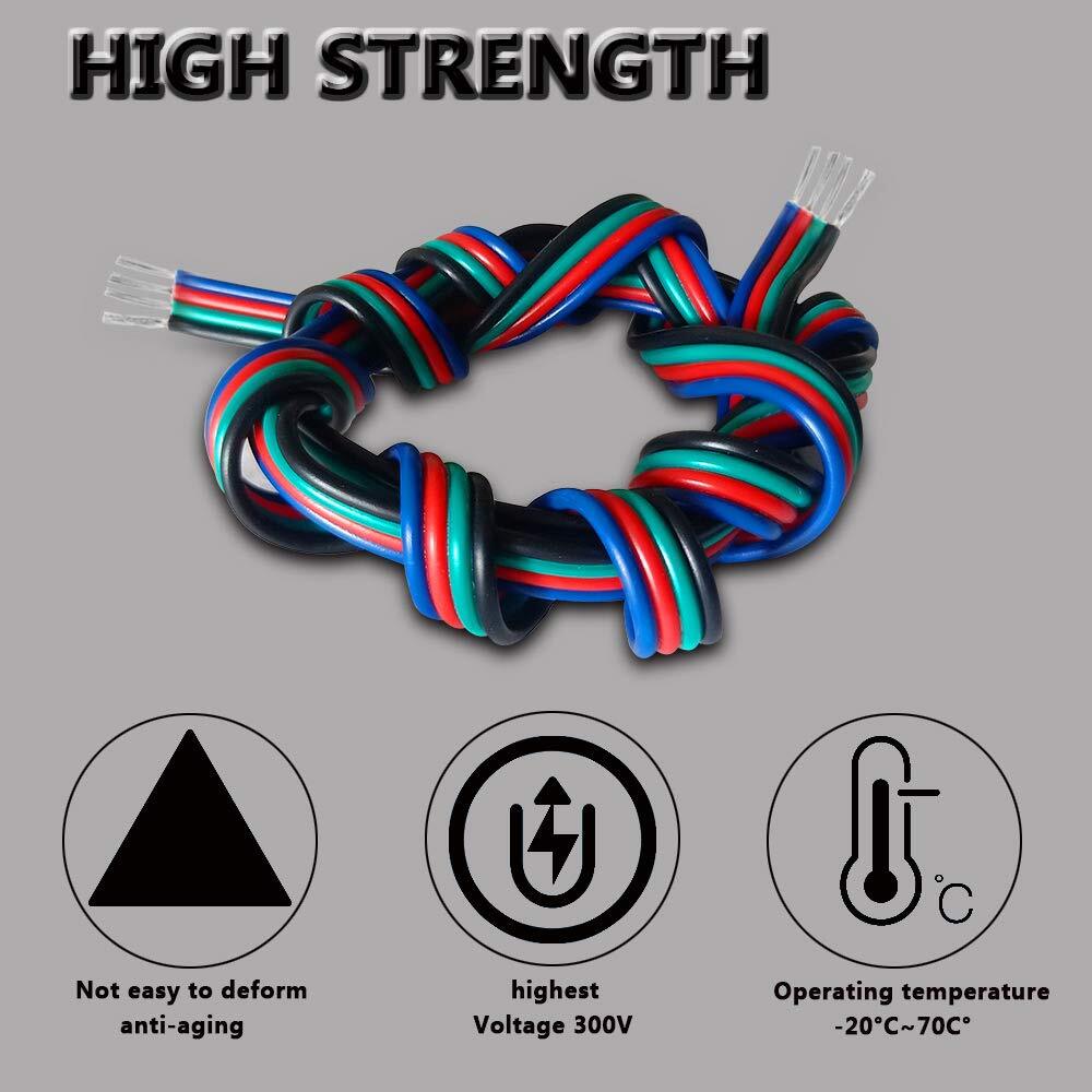 RGB Electrical Wire 66ft 4 pin 22 Gauge LED Extension Cable 22 AWG Wire ...