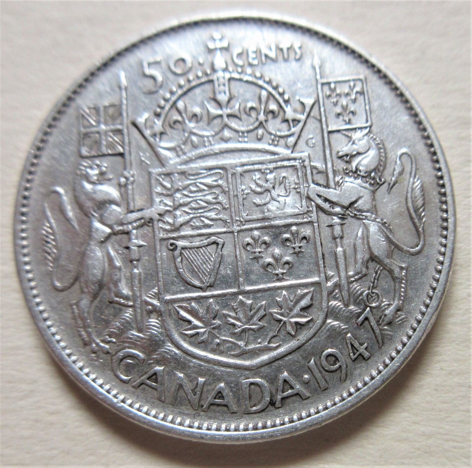 1947 C-7 Canada SILVER Half Dollar Fifty Cents Coin BETTER GRADE 50 ...