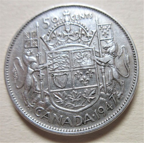 1947 C-7 Canada SILVER Half Dollar Fifty Cents Coin BETTER GRADE 50 ...
