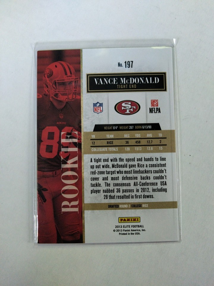 2013 Panini Elite 581/899 Vance McDonald #197 Rookie RC🇺🇸🏈 | eBay