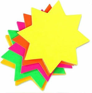 10.2 cm - 40 Medium Neon Fluorescent Star Flash Cards Shop Retail ...