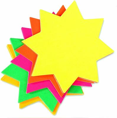 10.2 cm - 40 Medium Fluorescent Stars Shop Retail Display Neon Cards ...