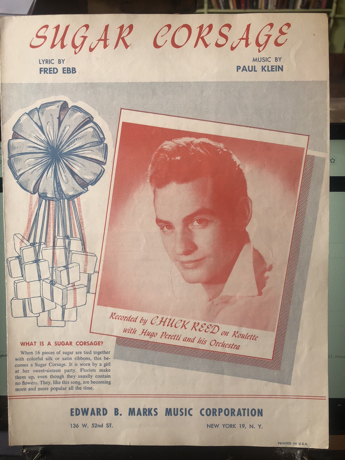 1957 Teener Pop Sheet Music CHUCK REED Sugar Corsage | eBay