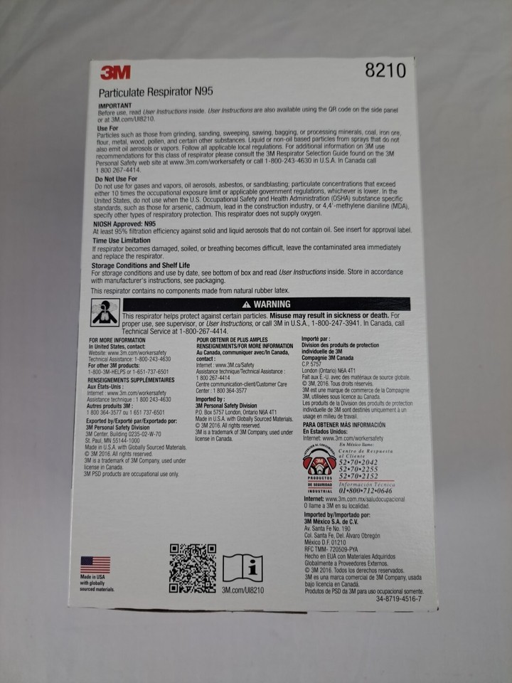 3M Particulate Respirator N95 8210 20 Disposable Mask Paint Prep Auto ...