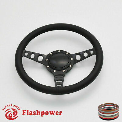 15.5" Black Billet Steering Wheel Black Full Wrap LTD Custom GMC C10 W ...