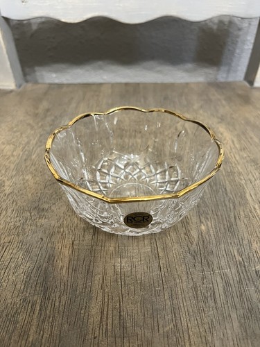 RCR Crystal Bowl Gold Rim Royal Cristin Rock Has Original Sticker MCM ...