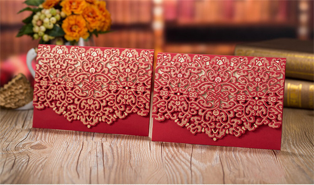 Red And Gold Blank Invitations