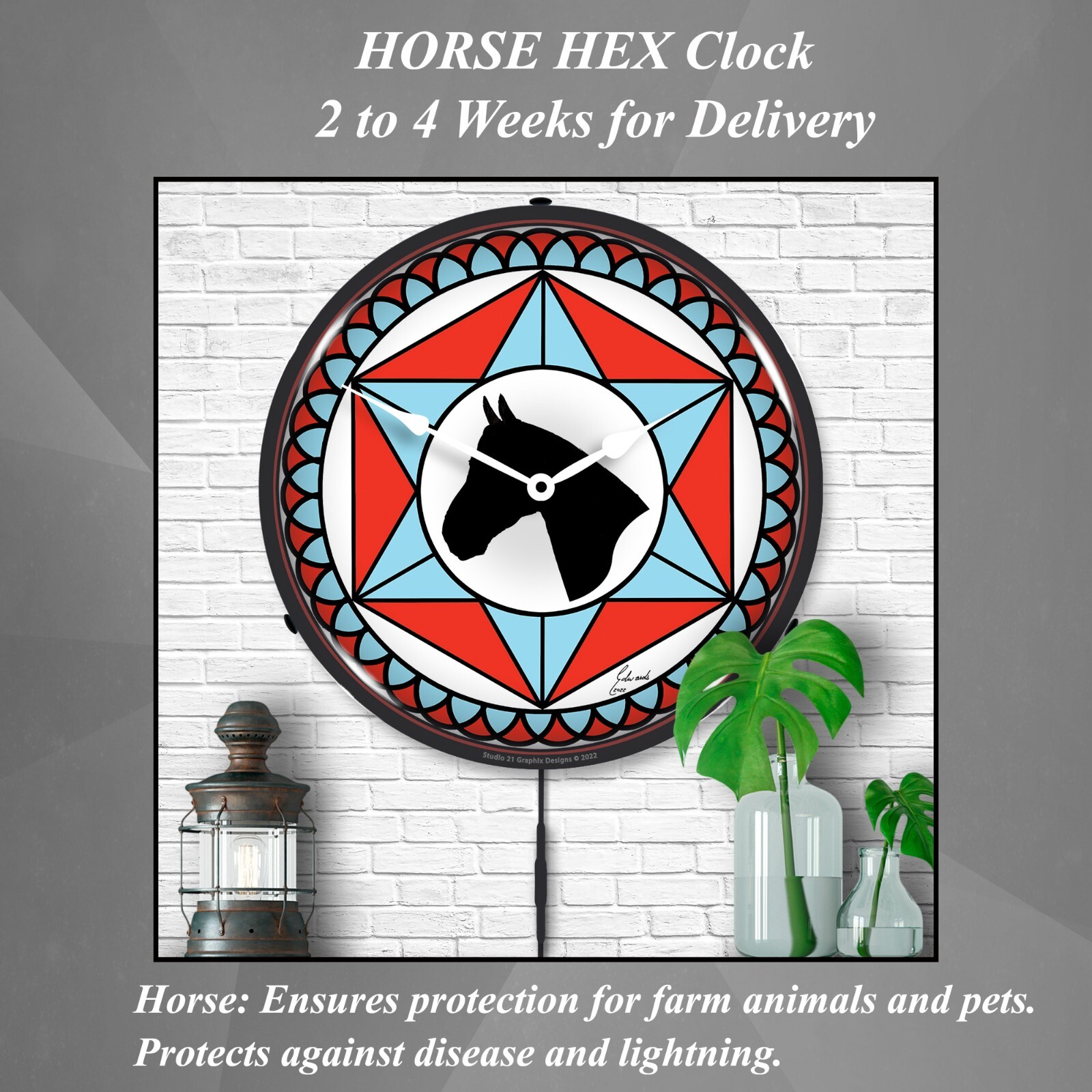 Horse Head, Hex Sign Lighted, Backlit, LED, Wall Clock, Free Shipping ...
