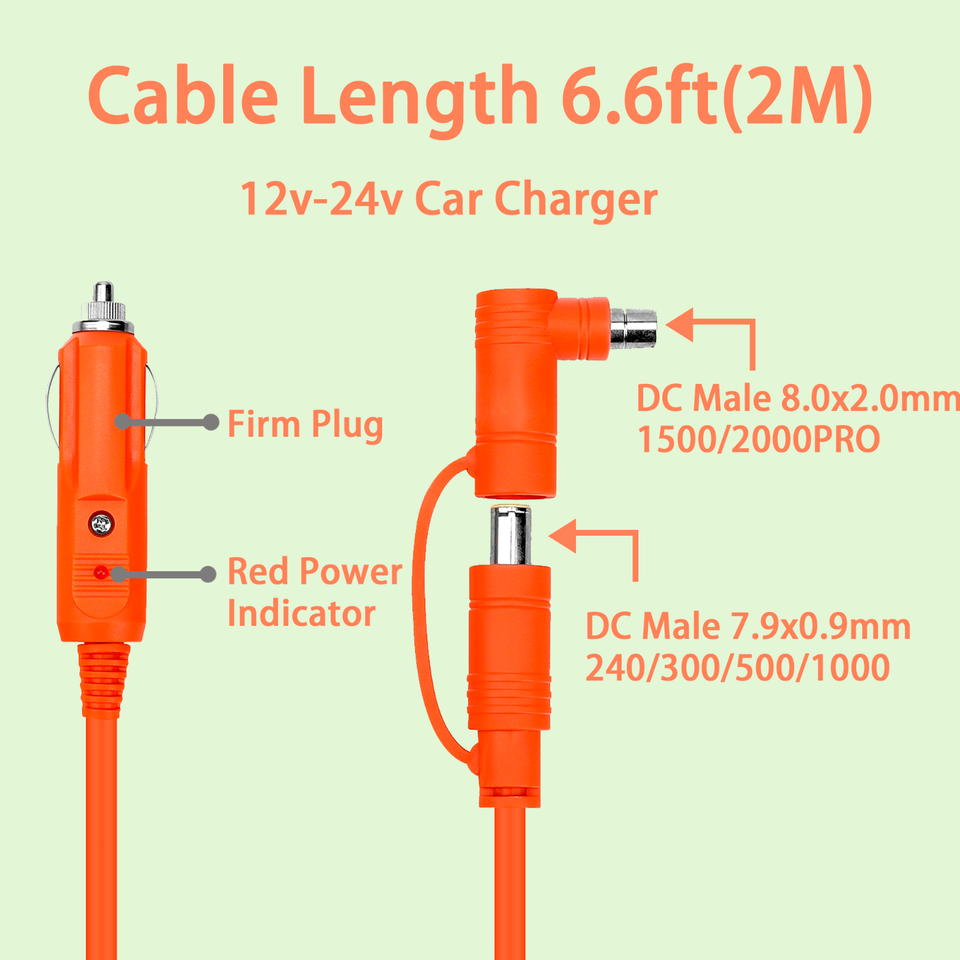 12V/24V 2M Car Charger 14AWG For Jackery/BLUETTI/Anker/GRECELL/Goal ...