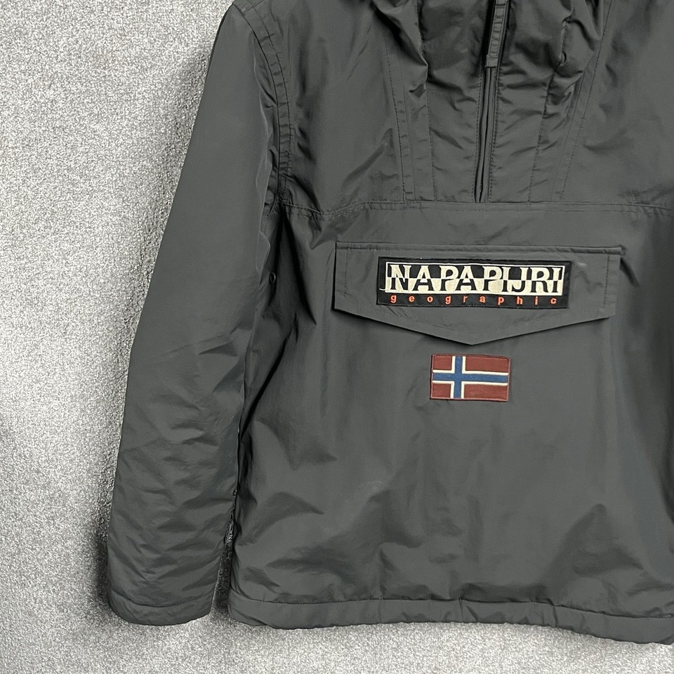 Napapijri Rainforest Jacket Mens Small Grey Fleece Lined Hooded Coat ...