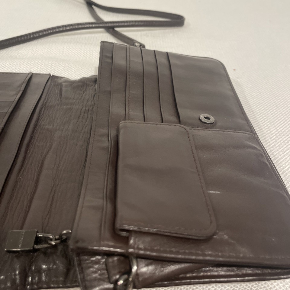 Perlina Crossbody Brown Leather Wallet Organizer | eBay
