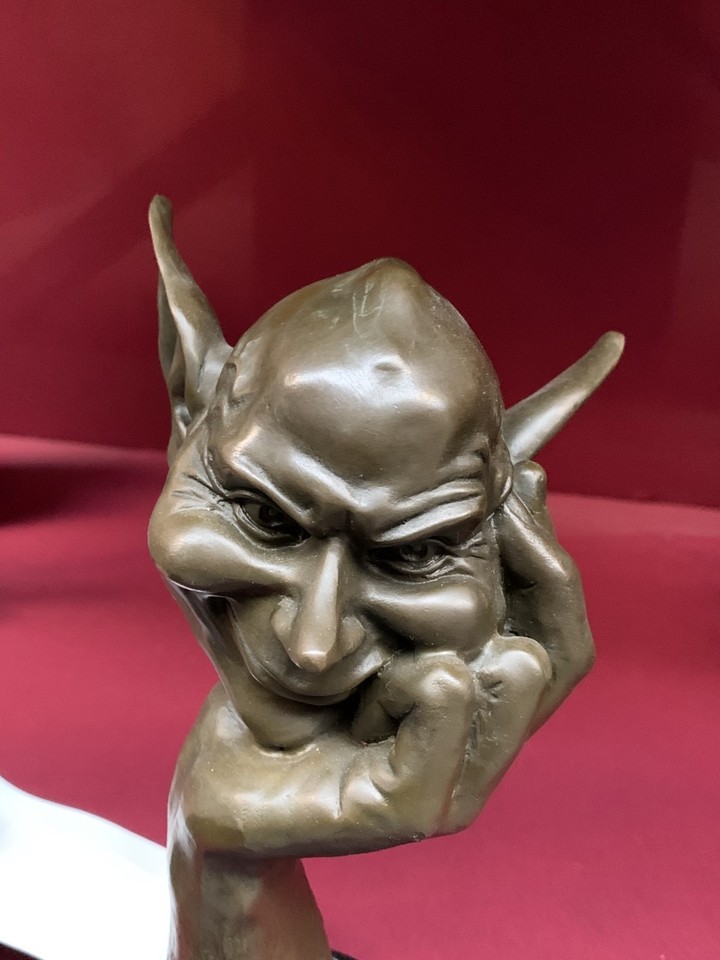 Vintage Bronze Devil Sculpture Statue Satyr Hand Marble Deco Gothic ...