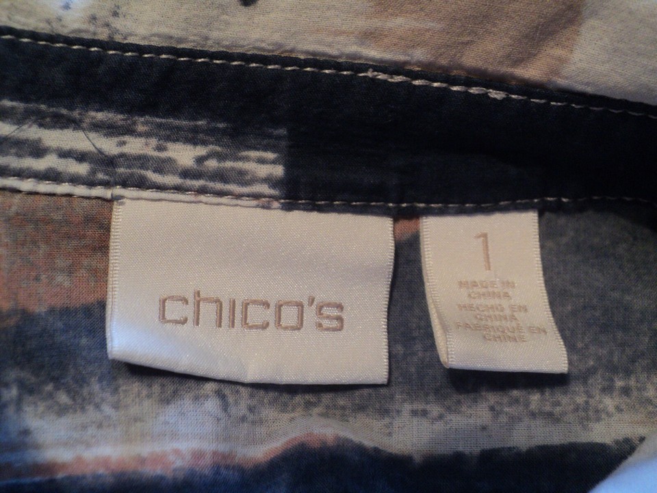Chico's Size 1 (S-M) Shirt Peach & Navy Blue Stone Washed Buttoned Long ...