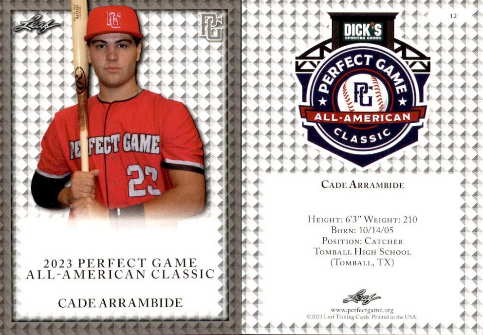 CADE ARRAMBIDE 2023 Leaf "Perfect Game All-American Classic" BASEBALL ...
