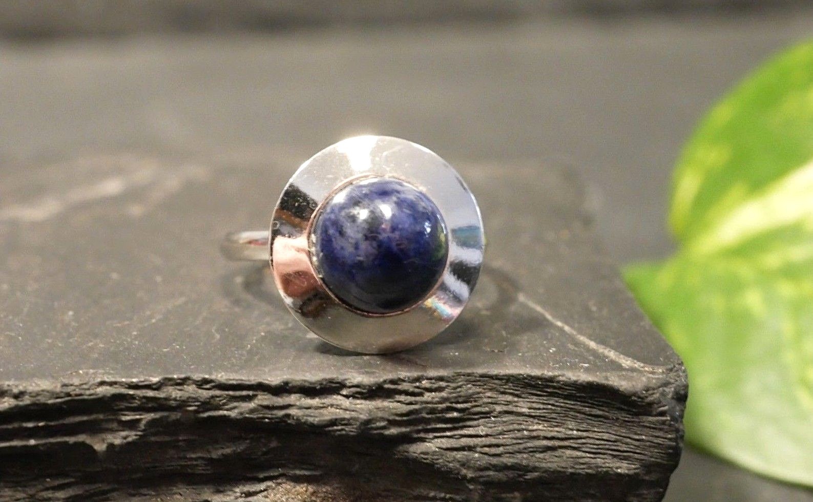 935 Silber Ring Sien Blau Marmoriert Halb Kugel Solitär Space Age 70 er ...