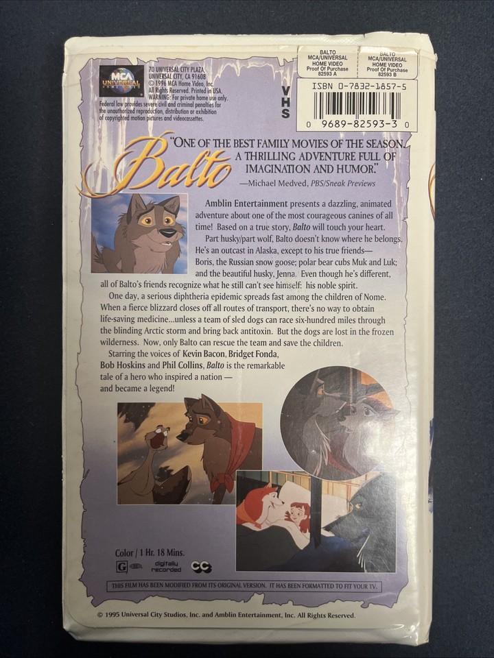 Balto VHS 1995/1998 Clamshell Movie Film Vintage Video Tape | eBay