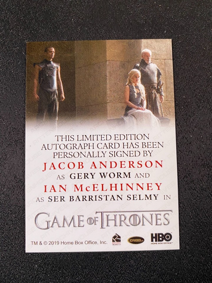2019 Game Of Thrones Jacob Anderson Ian McElhinney Dual Auto HBO HOME ...
