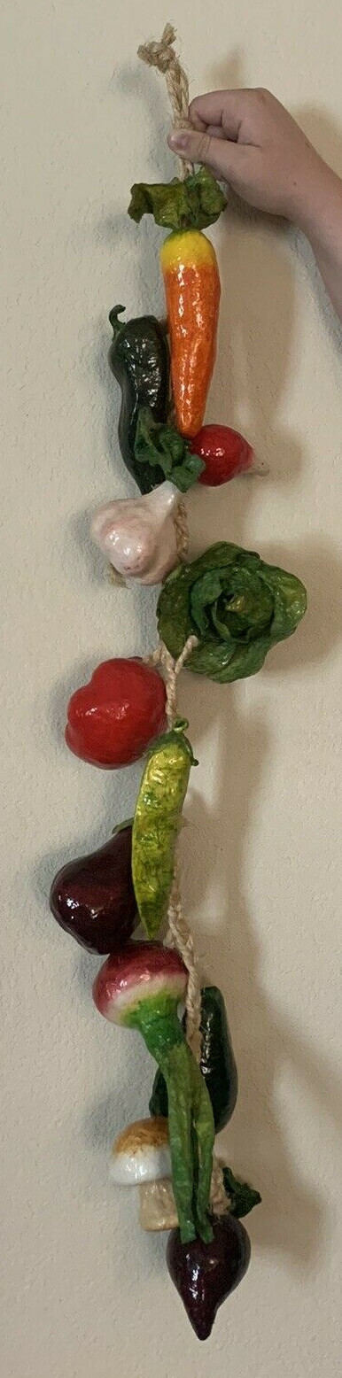 Vtg Paper Mache Hanging Vegetables Braided Jute Rope BEAUTIFUL | eBay
