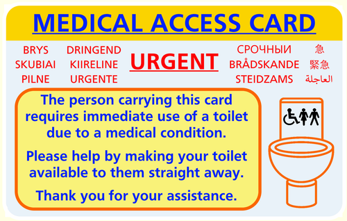 WATERPROOF TOILET ACCESS CARD for urgent bladder / bowel / medical ...