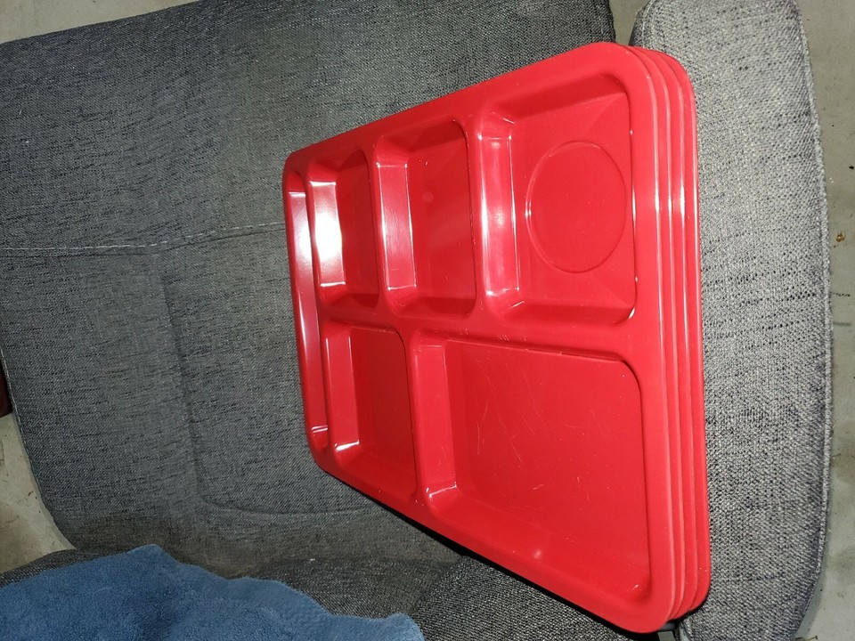 Vtg Divided School Cafeteria Lunch Food Trays Dark Red Set Of 4 Cambro ...