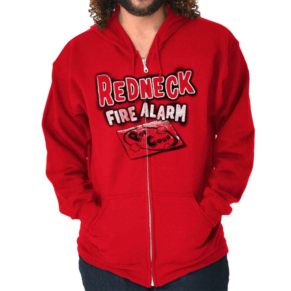 Funny Country Redneck Fire Alarm Popcorn Mens Zip Hooded Sweatshirt ...