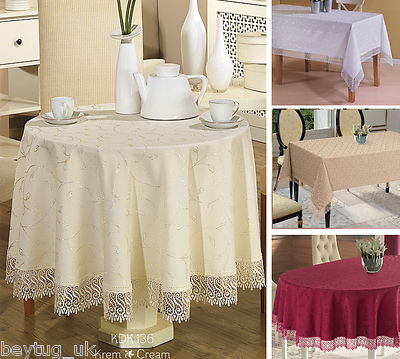 Round or Rectangular Luxury Tablecloths in White, Cream, Burgundy ...