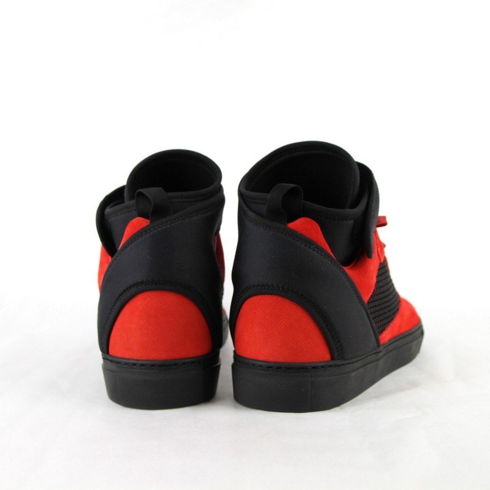 $795 Balenciaga Men's Black/Red Suede Leather High Top Sneakers 412349 ...