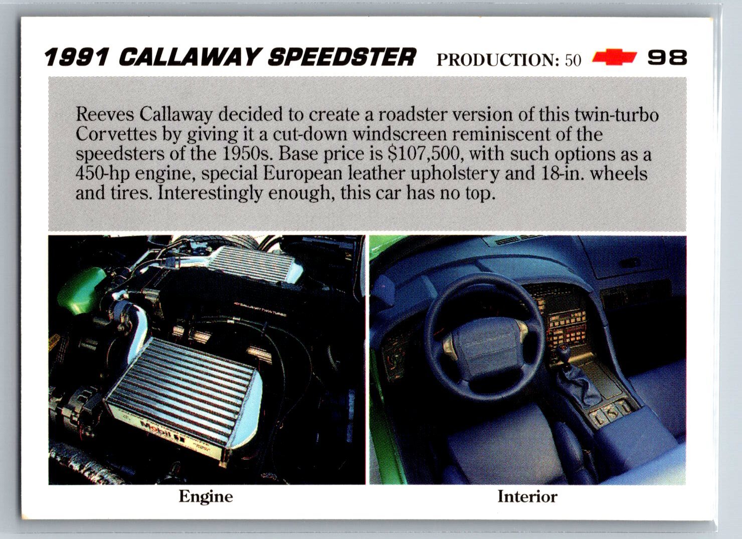 1991 Collect-A-Card Vette Set 1991 Callaway Speedster #98 | eBay