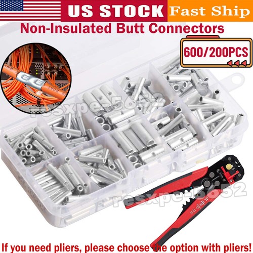 600PCS Non Insulated Butt Splice Uninsulated Crimp Wire Connectors ...