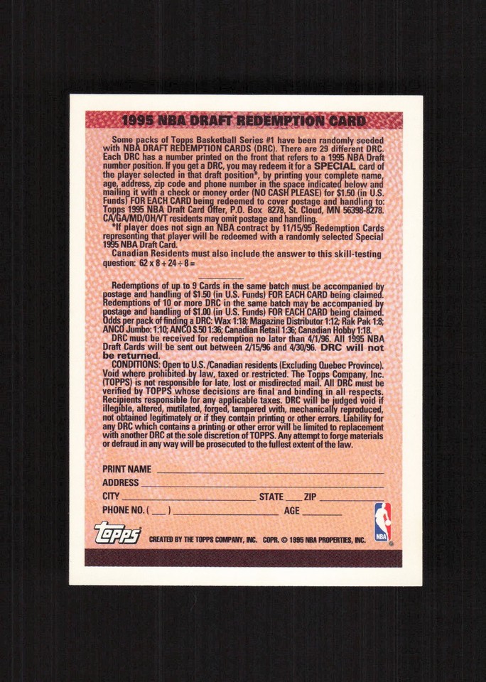 1995-96 Topps 1995 NBA Draft Redemptions Expired #12 Cherokee Parks ...