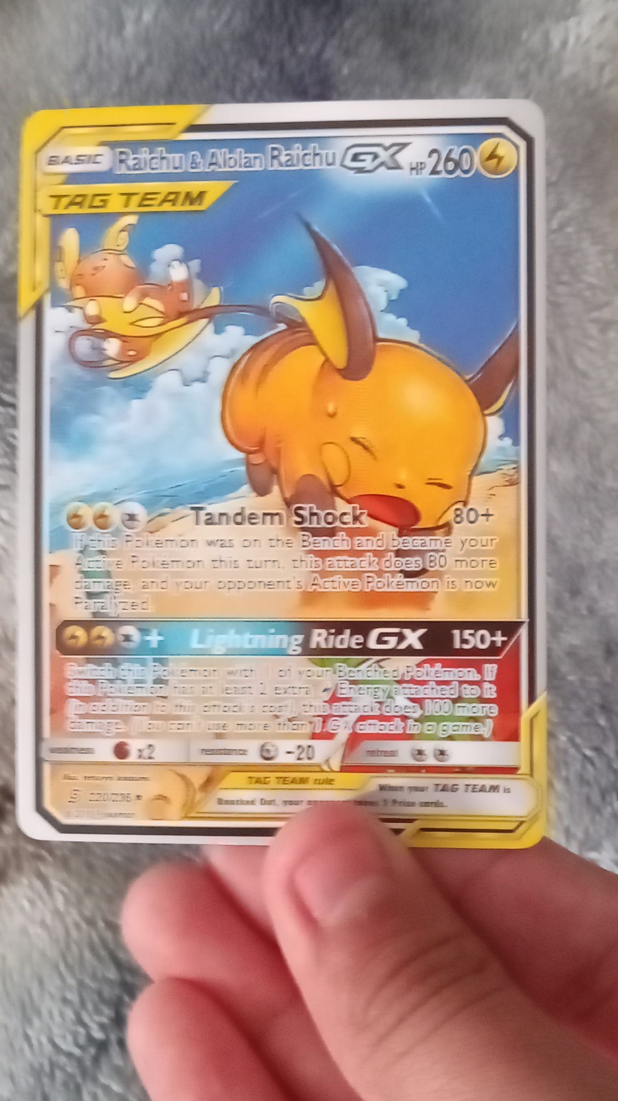Pokémon Raichu & Alolan Raichu GX Full Art TAG TEAM Ultra Rare Holo 221 ...