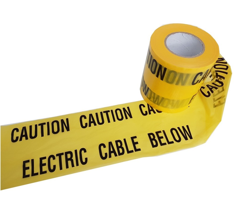 Caution Electric Cable Below Under Ground Safety Tape Black Yellow ...