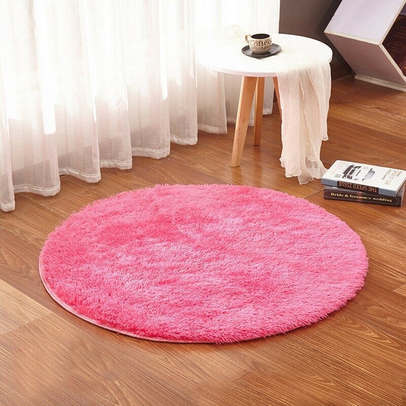 Fluffy Round Rug Carpet Circles Non Slip Rugs Washable Bathroom Living ...