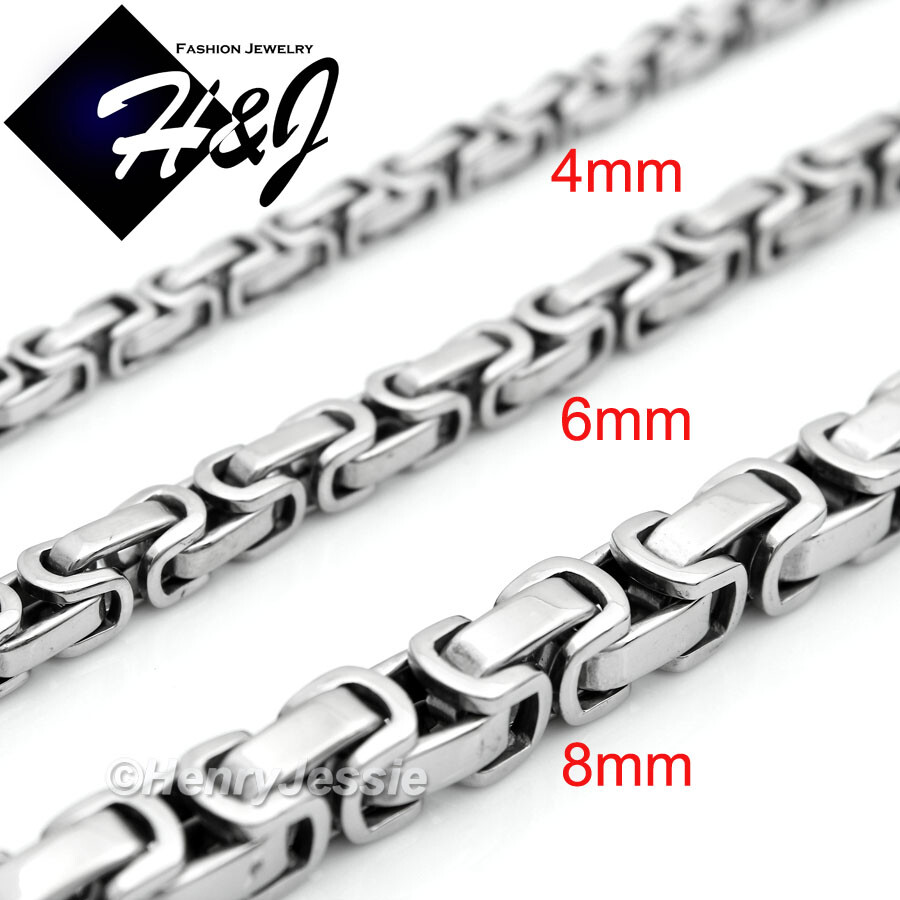 18"-40"MEN Stainless Steel HEAVY WIDE 8mm Silver Byzantine Box Chain ...