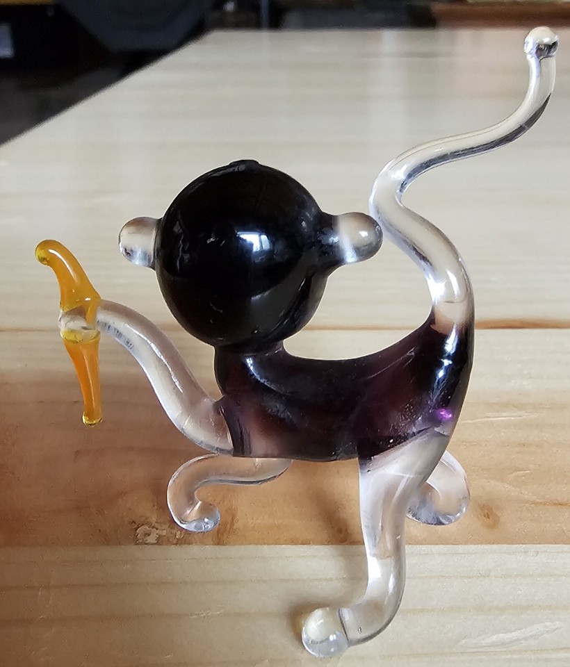 Hand Blown Glass Figurine Handmade Miniature Brown Monkey Holding ...