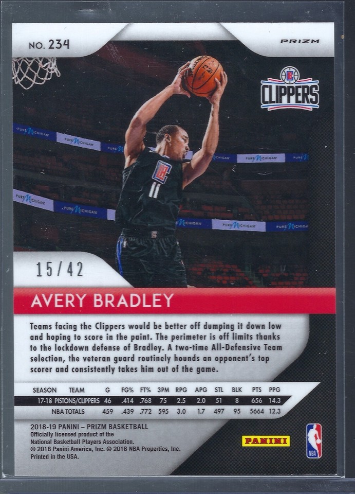2018-19 Panini Prizm /42 Avery Bradley #234 Pink Pulsar Prizm Clippers | eBay