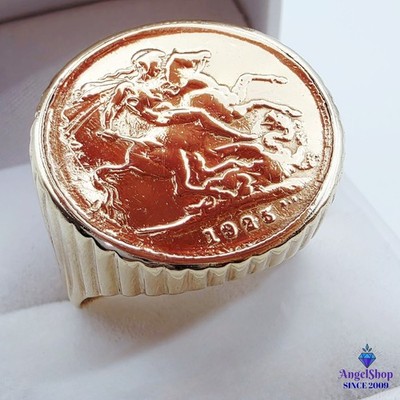 22ct Full Sovereign Coin 9ct Ring Men's Sovereign Ring 22K Size Y1/2 ...