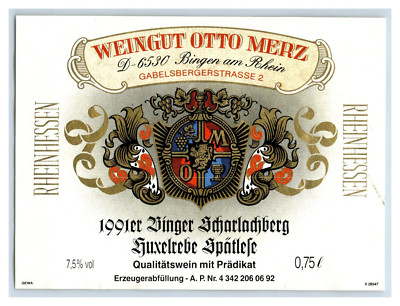 1970's-80's Weingut Otto Merz German Wine Label Original S11E | eBay