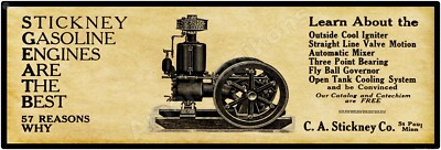 1910 Stickney Gas Engines New Metal Sign, 12" x 36" USA STEEL XL Size ...