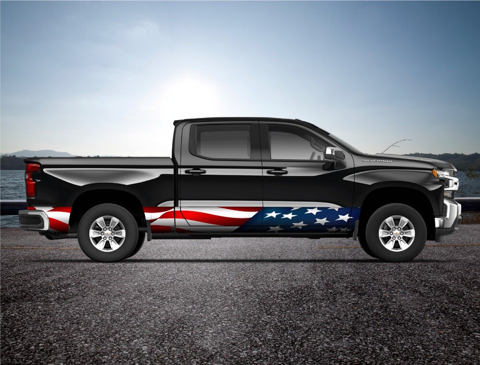 American Flag Waving USA Rocker Panel Truck SUV Graphic Decal Wrap Kit ...