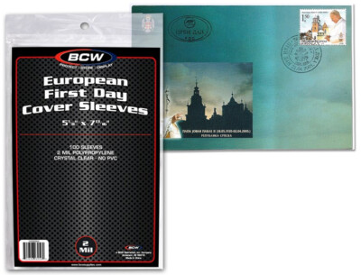 100 European First Day Cover Sleeves Protectors BCW Ultra Thin Holders ...